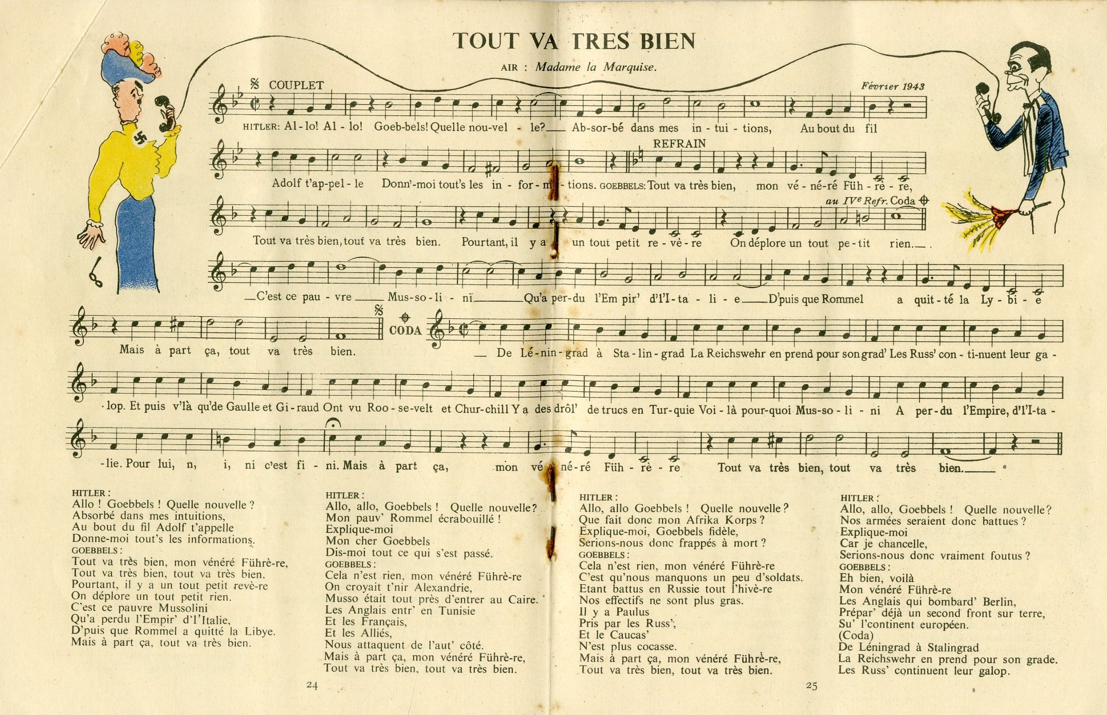 Booklet of anti-Nazi songs and caricatures – "Free France" radio in ...